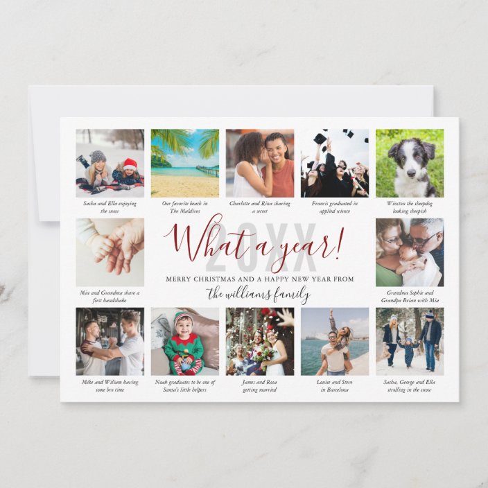 What A Year In Review Captions 12 Photo Collage Ho Holiday Card | Zazzle