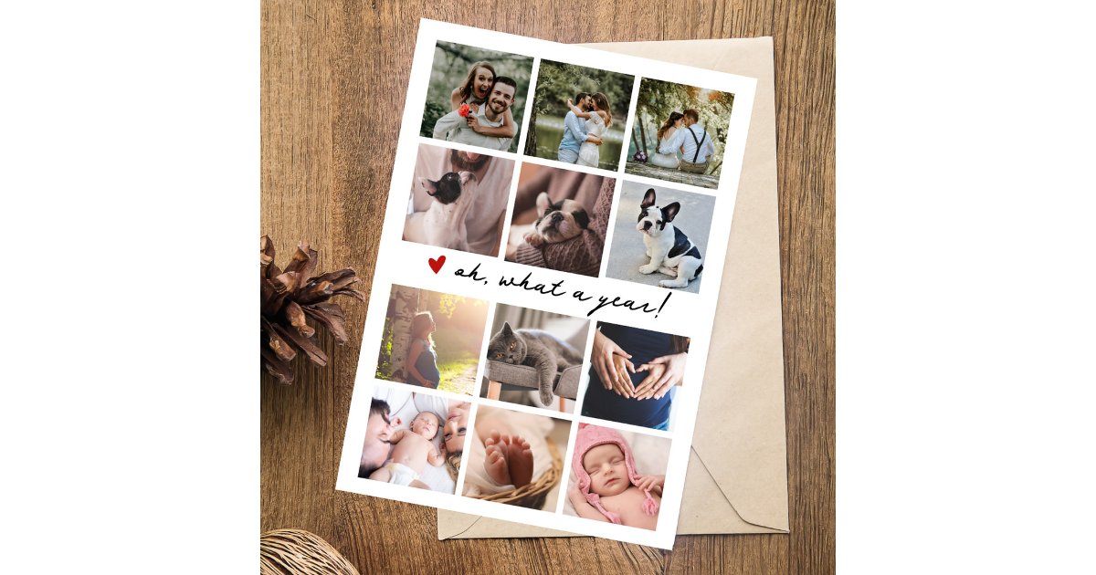 What a Year Modern Mutiple Photo Collage Holiday Card | Zazzle