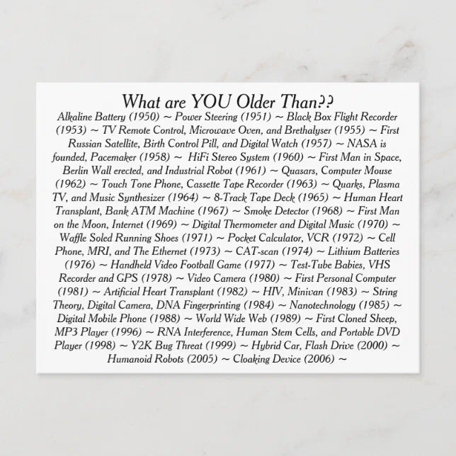 What Are YOU Older Than Postcard | Zazzle