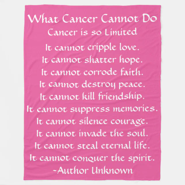What Cancer Cannot Do Poem Pink Chemo Blanket | Zazzle