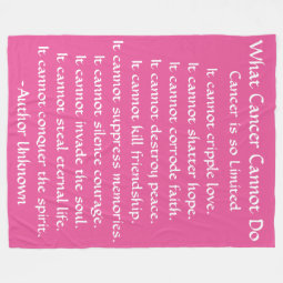 What Cancer Cannot Do Poem Pink Chemo Blanket | Zazzle
