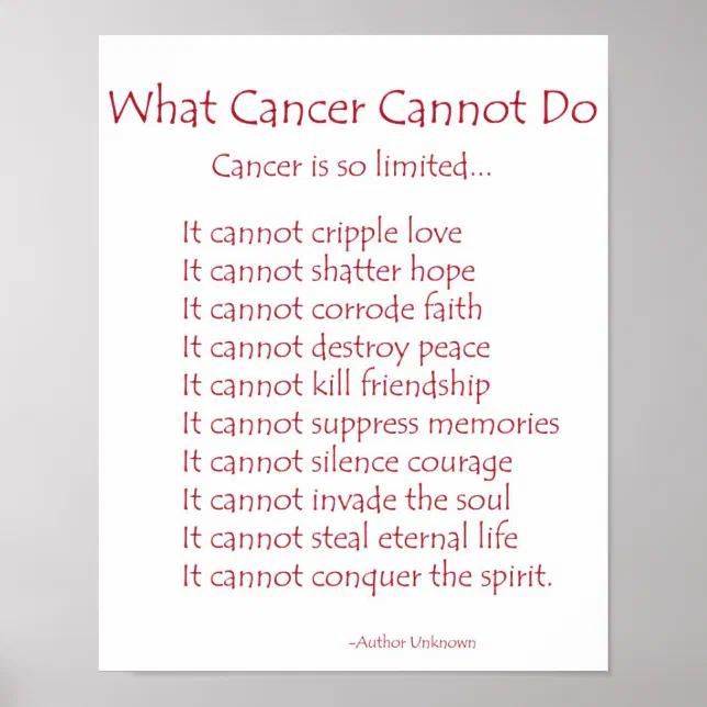 What Cancer Cannot Do Poem Poster Print | Zazzle
