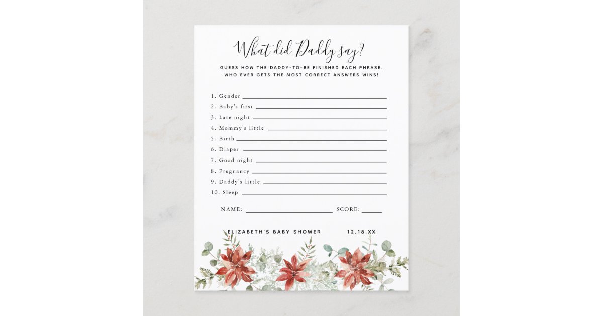 What Did Daddy Say | Baby Shower Game | Zazzle