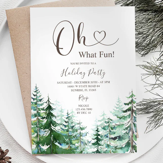 What Fun Pine Trees Greenery Holiday Party Invitation | Zazzle