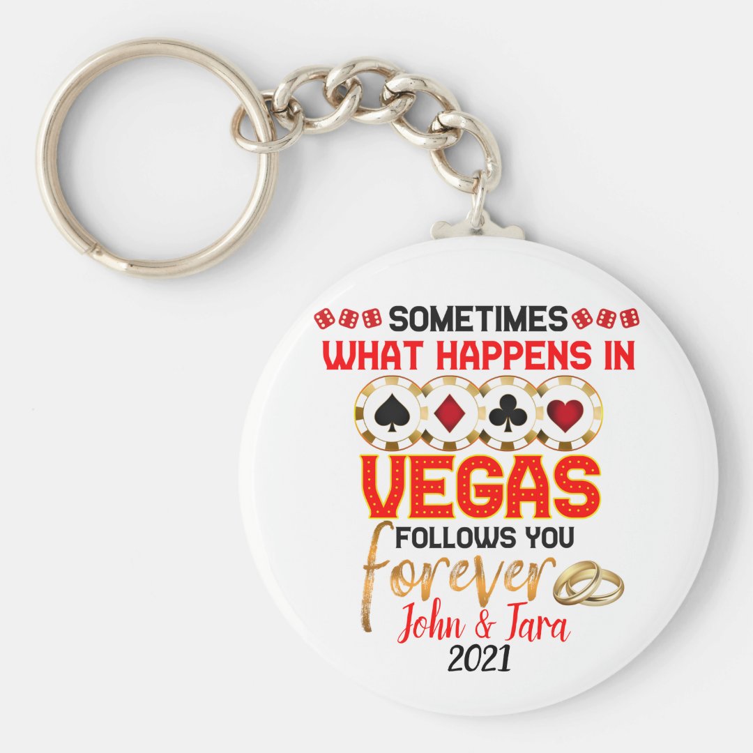 What Happens in Vegas Anniversary Married Couple Keychain | Zazzle