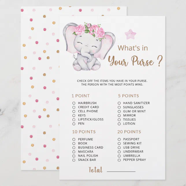 What is in Your Purse Baby Elephant Baby Shower | Zazzle