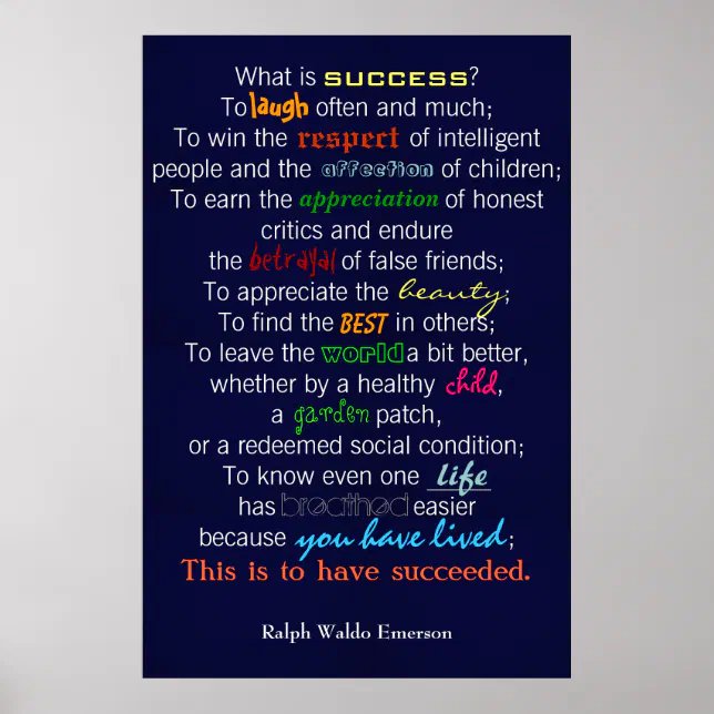 "What Is Success?" - Ralph Waldo Emerson Poster | Zazzle