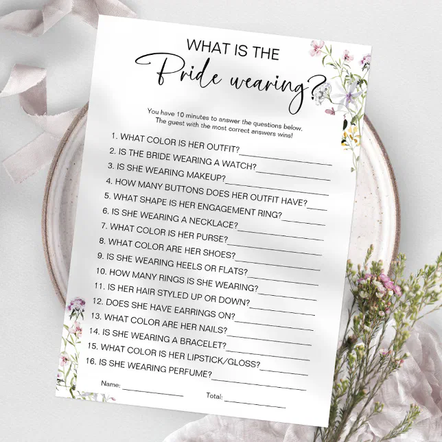 What Is The Bride Wearing Bridal Shower Game Invitation | Zazzle