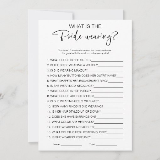 What Is The Bride Wearing Bridal Shower Game Invitation | Zazzle