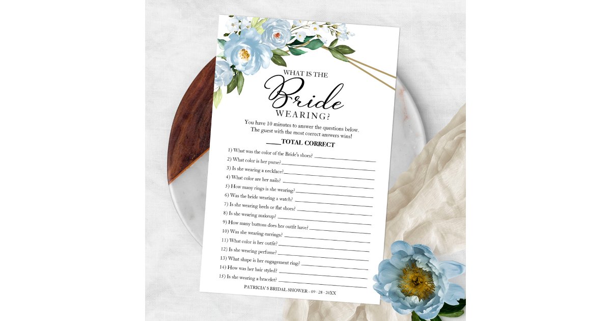 What Is The Bride Wearing Game Floral Dusty Blue Flyer | Zazzle