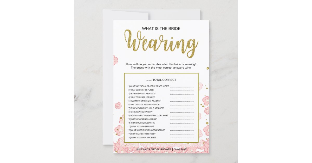 What is the Bride Wearing Game | Gold and Pink | Zazzle