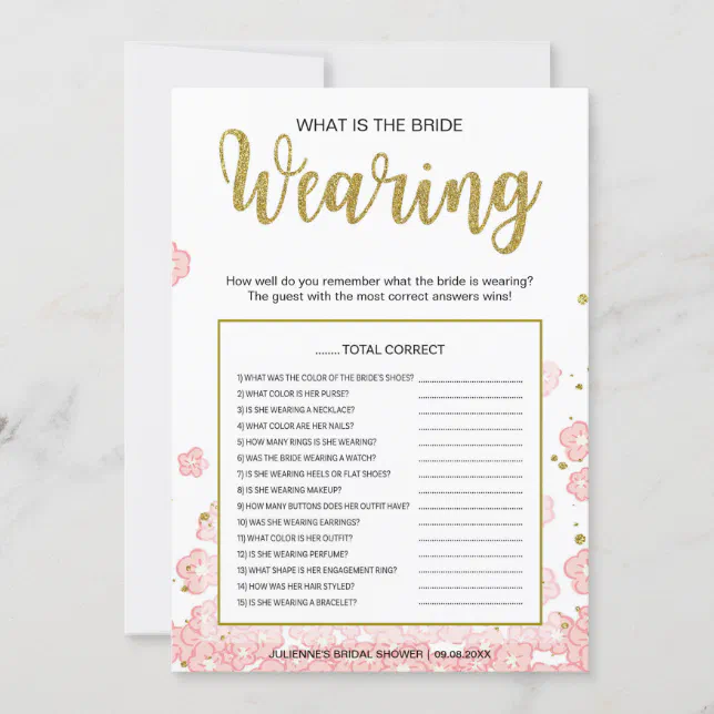 What is the Bride Wearing Game | Gold and Pink | Zazzle