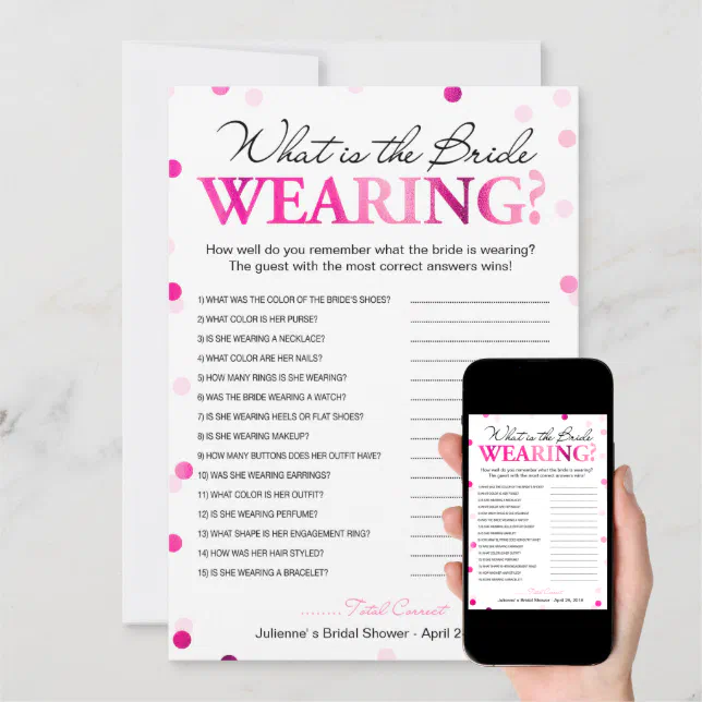 What is the bride wearing game | Magenta Confetti Invitation | Zazzle