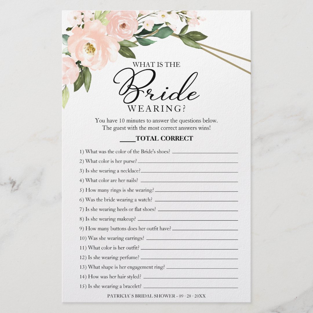 What Is The Bride Wearing Game Pink Blush Flyer | Zazzle