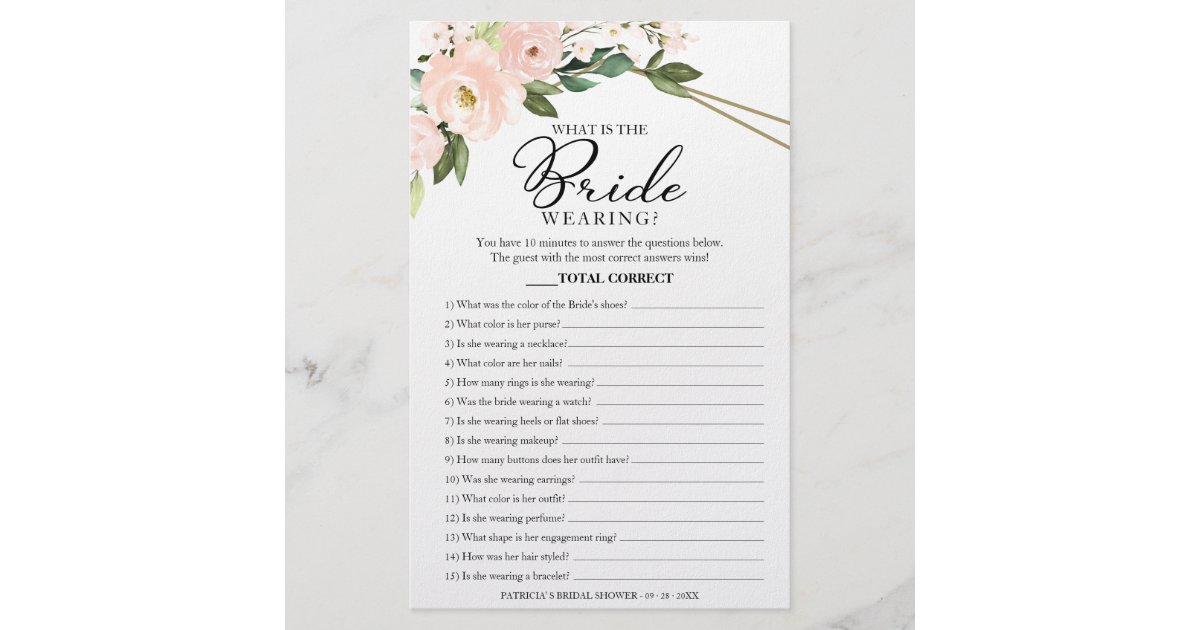 What Is The Bride Wearing Game Pink Blush Flyer | Zazzle