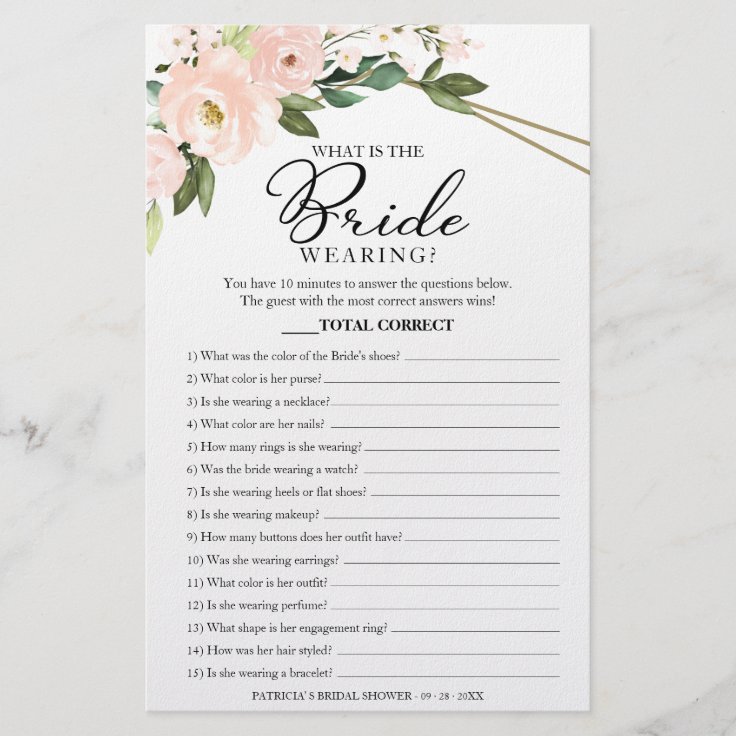 What Is The Bride Wearing Game Pink Blush Flyer | Zazzle