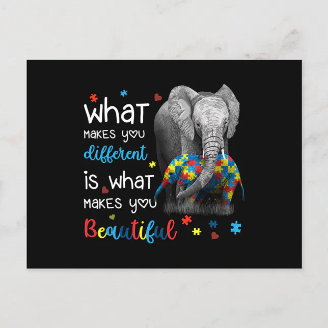 What Makes You Different Elephant Mom Autism Aware Postcard | Zazzle