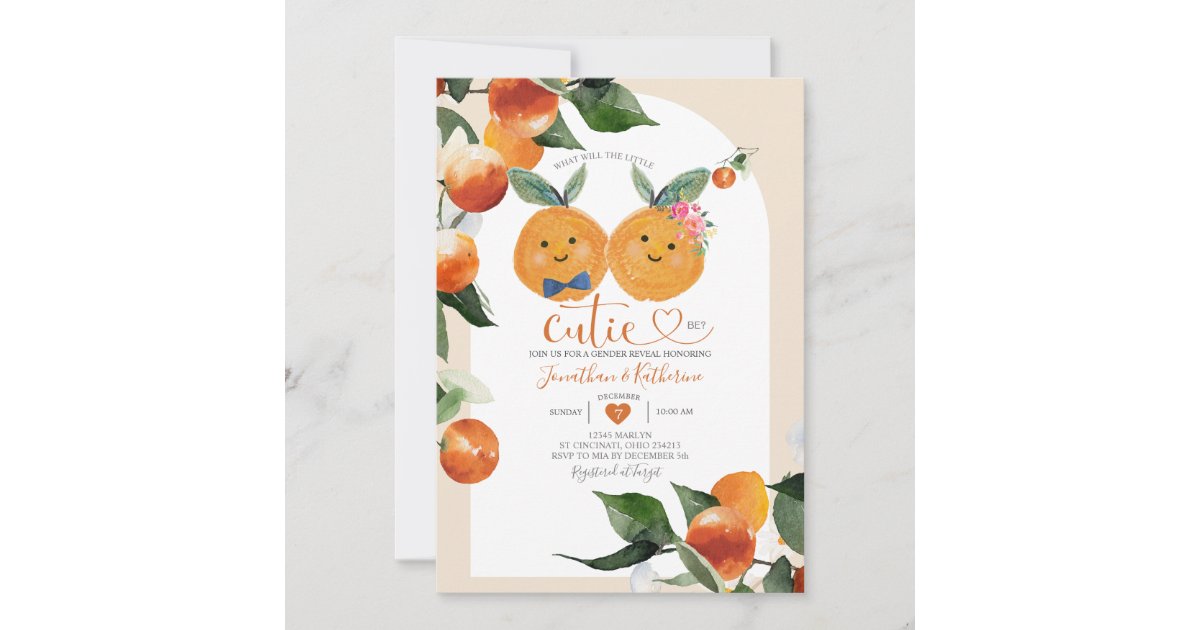 What will the little cutie be Orange Gender Reveal Invitation | Zazzle