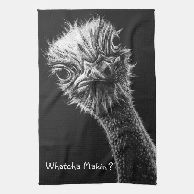"Whatcha Makin'?" Ostrich Black and White Kitchen Towel | Zazzle