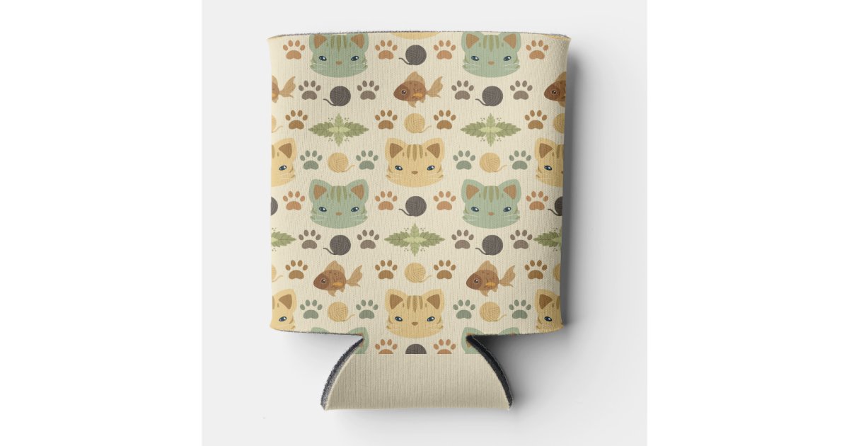What's Cool, Kitty Cat in Yellow and Brown Can Cooler | Zazzle