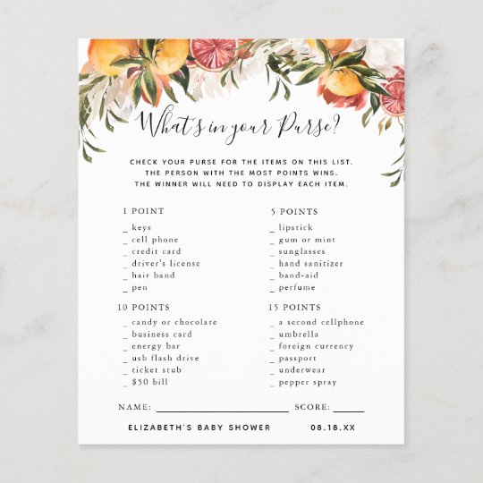 What's in your Purse | Baby Shower Game | Zazzle.com