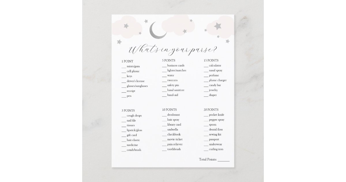 What's in Your Purse Baby Shower Game | Zazzle