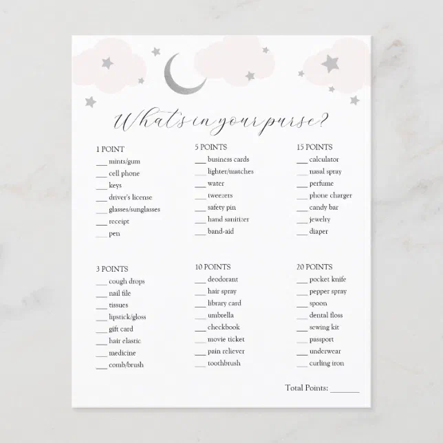 What's in Your Purse Baby Shower Game | Zazzle