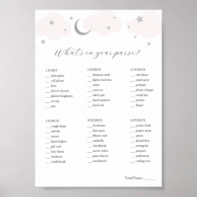 What's in Your Purse Baby Shower Game Poster | Zazzle