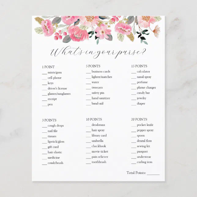 What's in Your Purse Bridal Shower Game | Zazzle