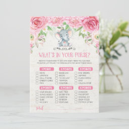 What's in Your Purse Elephant Baby Shower Game Invitation | Zazzle