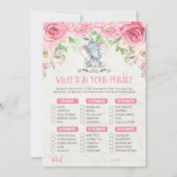 What's in Your Purse Elephant Baby Shower Game Invitation | Zazzle
