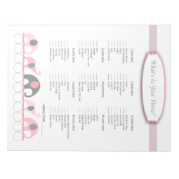 What's in your purse Elephant Baby Shower Game Notepad | Zazzle