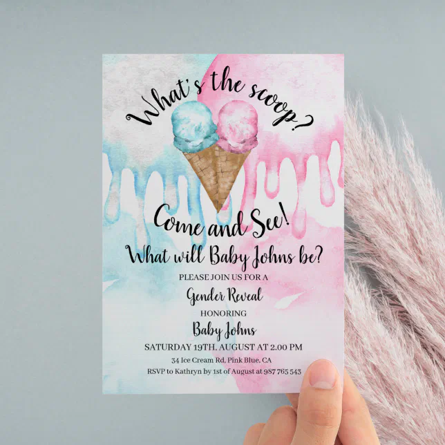What's the scoop ice cream gender reveal invitation | Zazzle