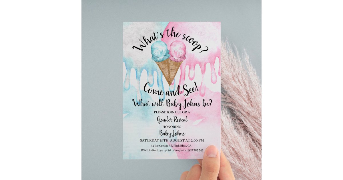 Whats The Scoop Ice Cream Gender Reveal Invitation Zazzle
