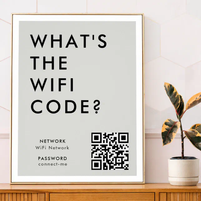 What's the WiFi Code? | Wifi Network QR Code Gray Poster | Zazzle