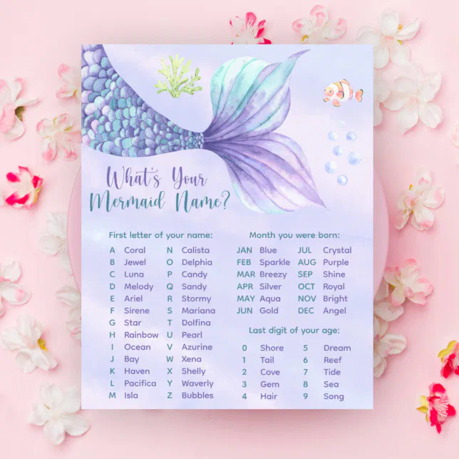 What's Your Mermaid Name Game Poster | Zazzle