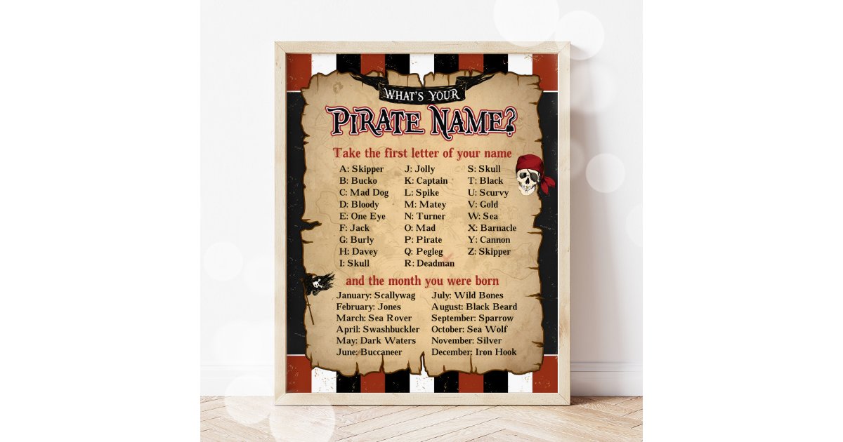What's Your Pirate Name Party Game Poster | Zazzle