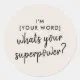 What's your Superpower? | Modern Super Hero Gray Classic Round Sticker ...