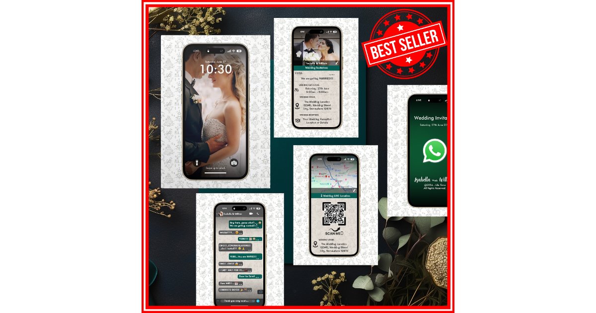 WhatsApp iPhone Chat Themed Wedding QR Code Tri-Fold Invitation | Zazzle