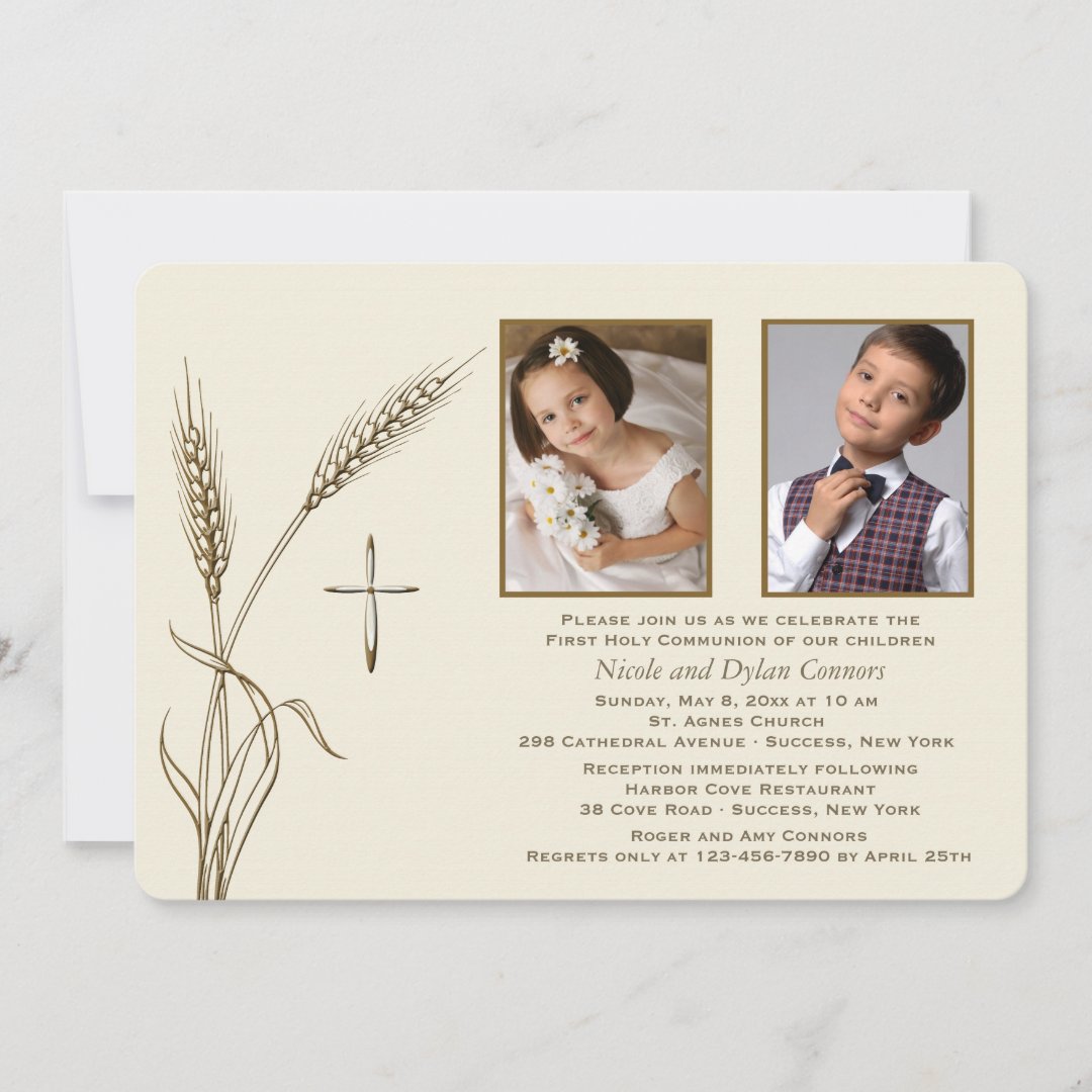 Wheat Religious Two Photo Invitation | Zazzle