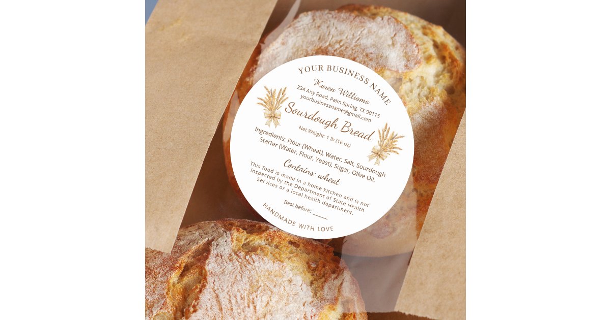 Wheat Sourdough Bread Cottage Law Label Sticker | Zazzle