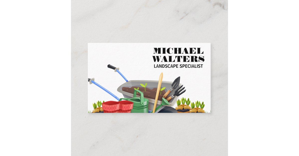 Wheel Barrow Gardening Tools Business Card | Zazzle