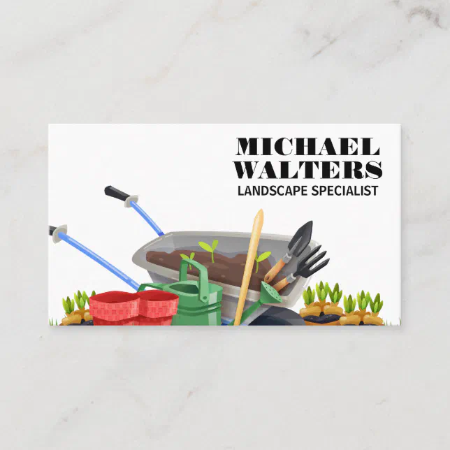 Wheel Barrow Gardening Tools Business Card | Zazzle
