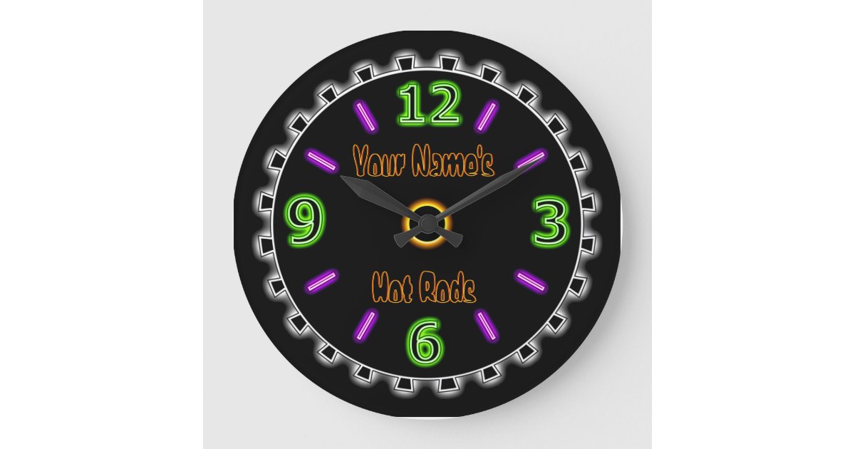 Wheel Cool Faux Neon #2 (Personalized Wall Clock) Large Clock | Zazzle