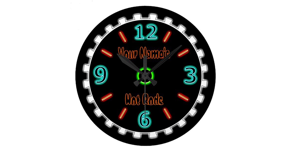 Wheel Cool Faux Neon (Personalized) Large Clock | Zazzle.com