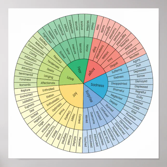 Wheel of emotions and feelings poster | Zazzle