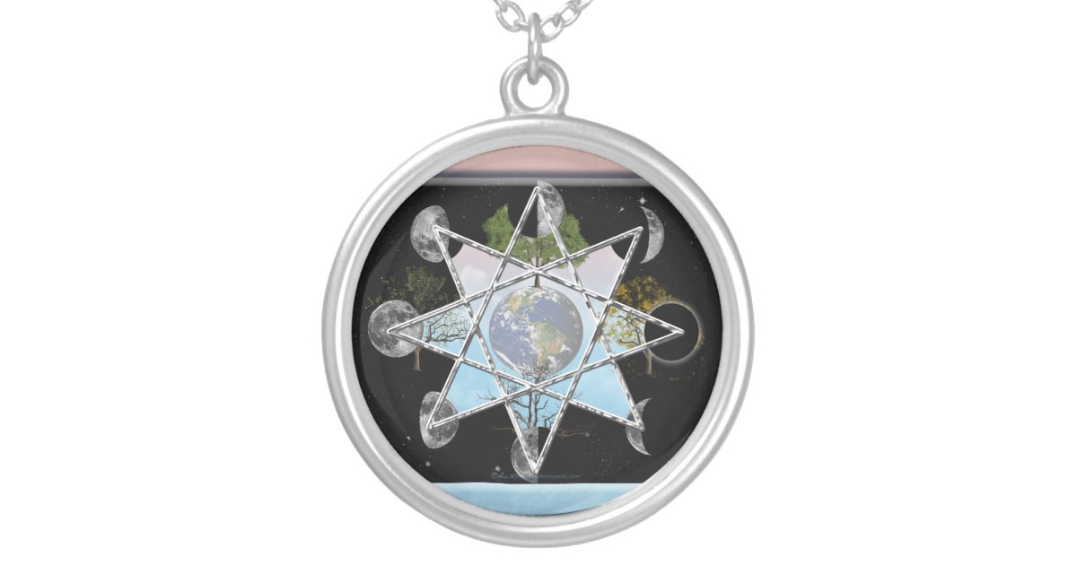 Wheel of the Year Octagram Silver Plated Necklace | Zazzle
