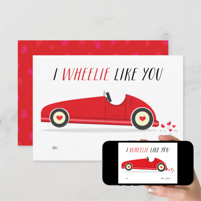 Wheelie Like you classroom valentine's day card | Zazzle