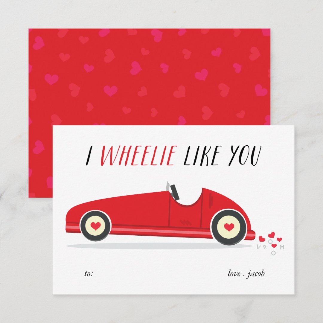 Wheelie Like you classroom valentine's day card | Zazzle