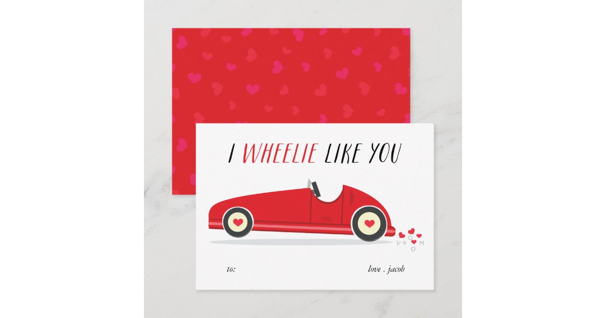 Wheelie Like you classroom valentine's day card | Zazzle